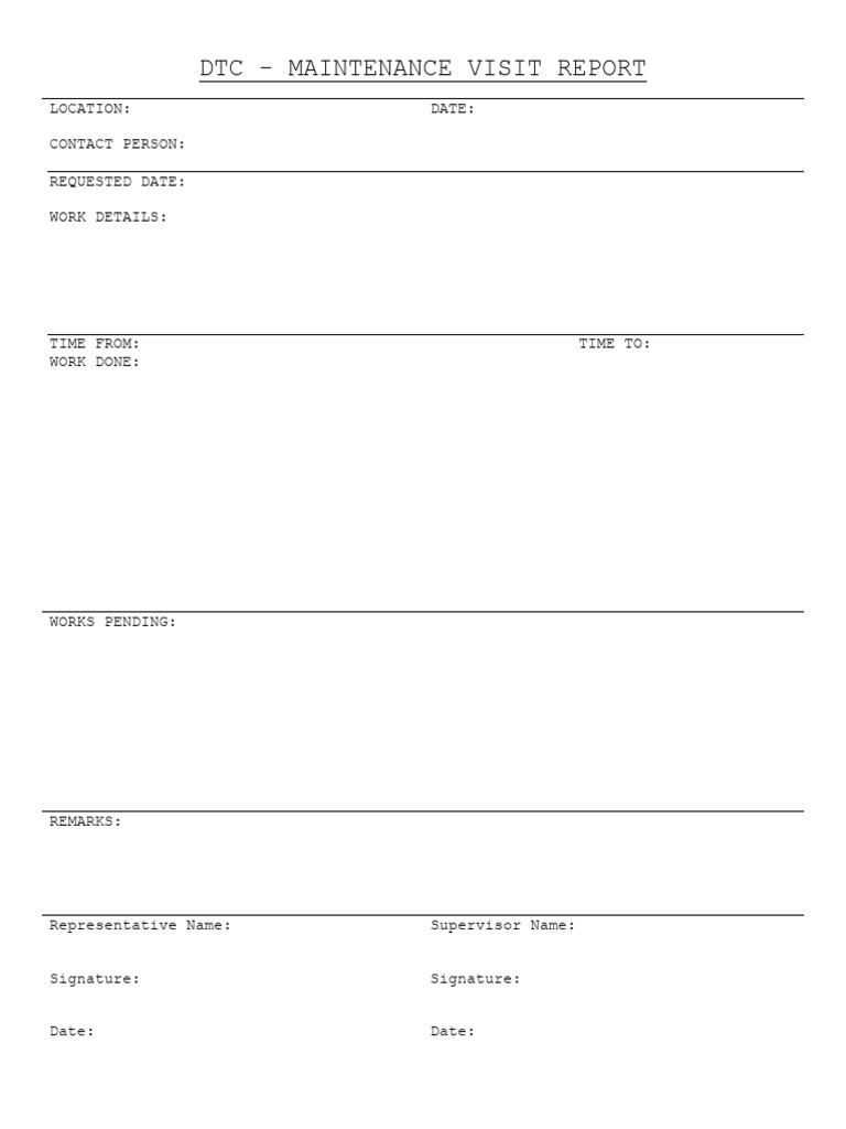 DTC Maintenance Visit Report | PDF