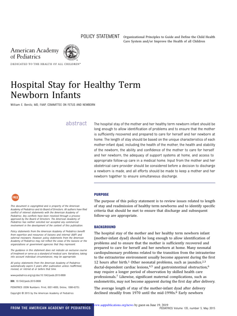 Hospital Stay For Healthy Newborn Infants AAP April 2015 Policy ...