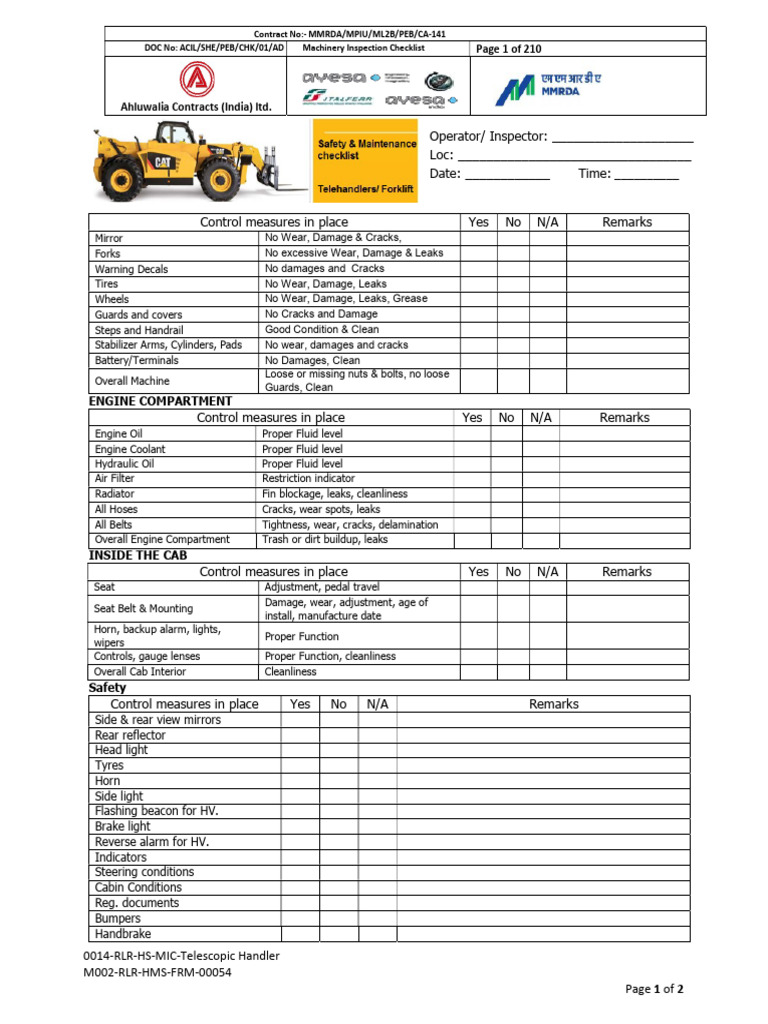 Checklist For Forklift Inspection | PDF | Mechanical Engineering ...
