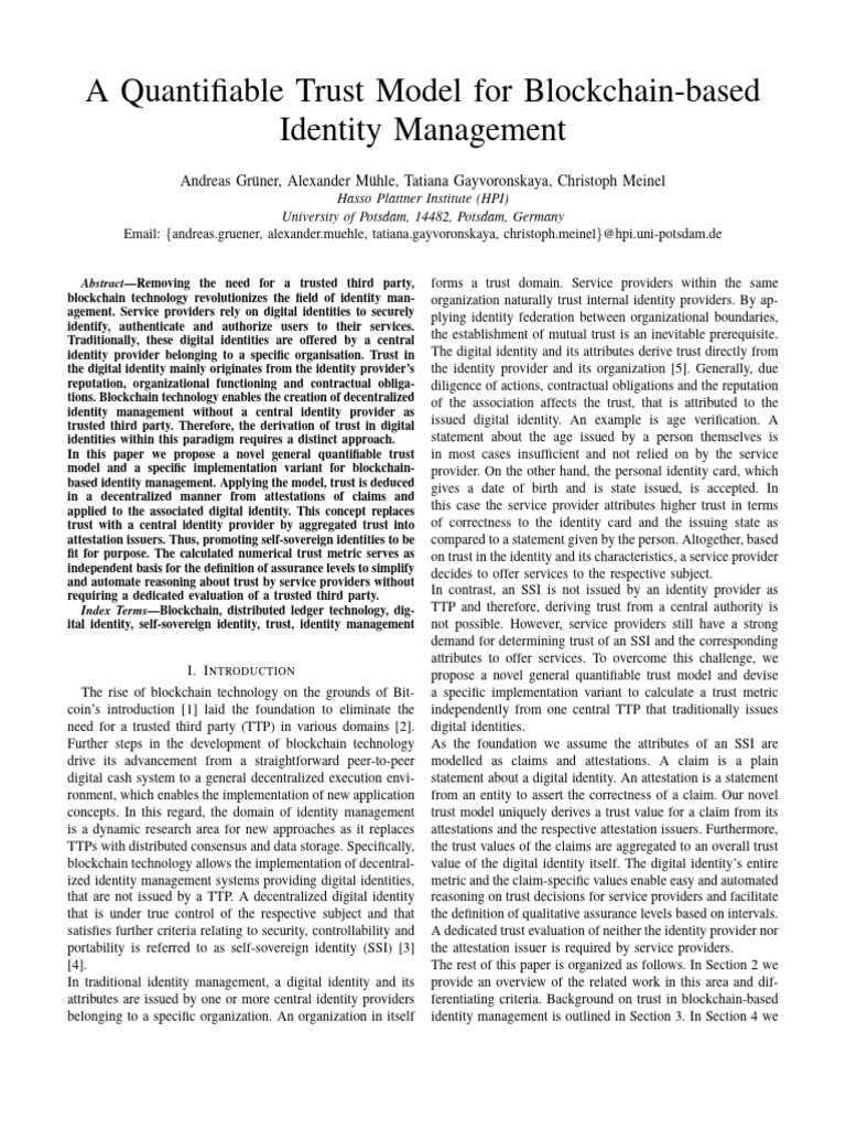 Blockchain Trust Model for Identity Management | PDF | Peer To Peer | Reputation
