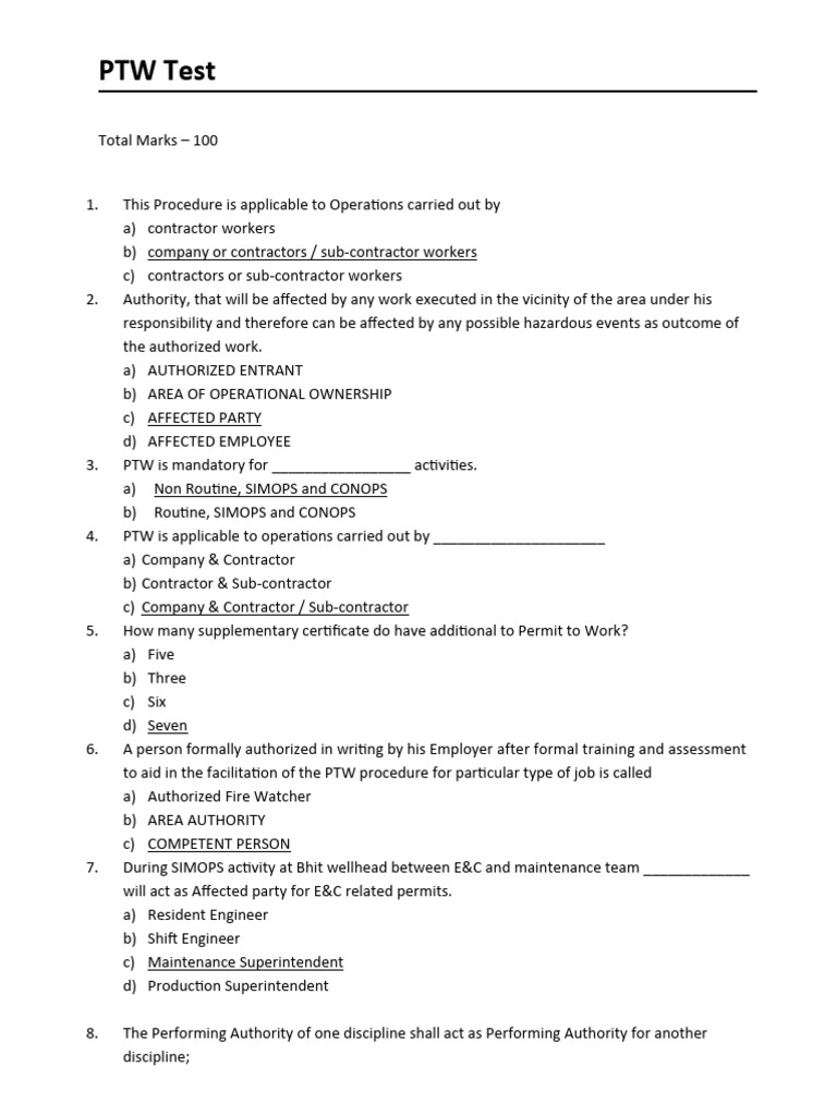 PTW Test # 1 | PDF | Employment | Occupational Safety And Health