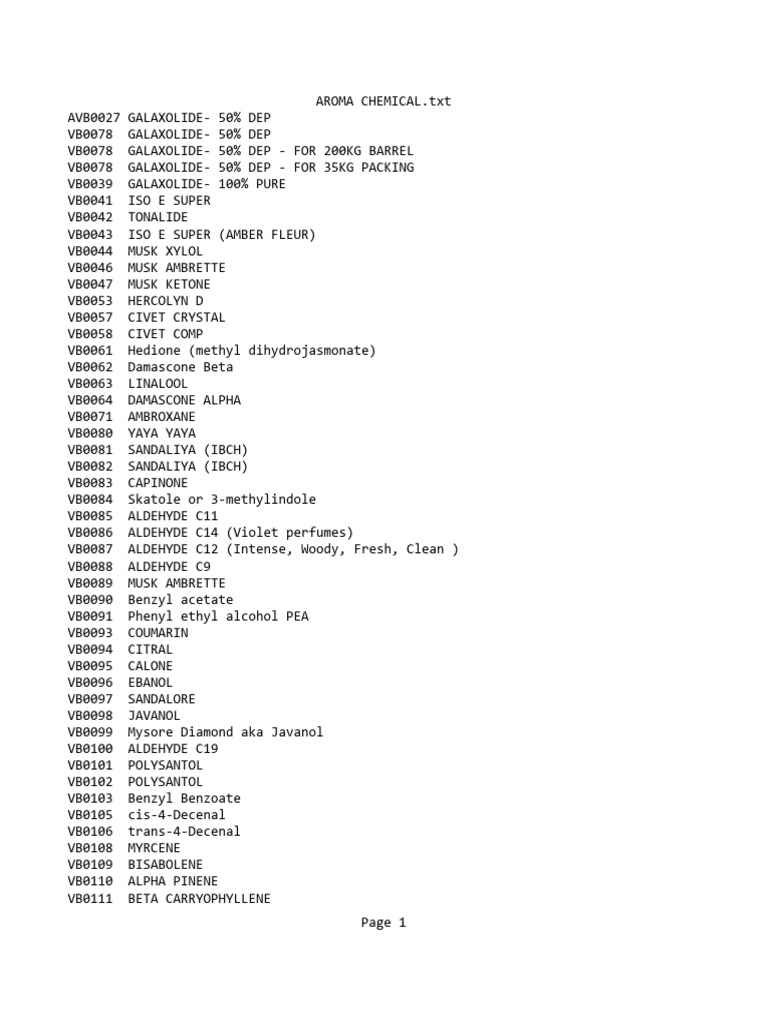 Aroma Chemicals Inventory | PDF | Aldehyde | Chemistry