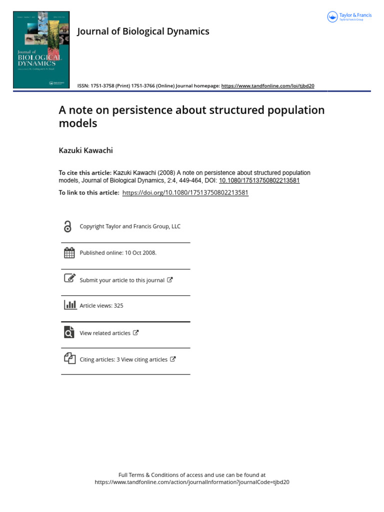 A Note On Persistence About Structured Population Models | PDF ... A Note On Persistence About Structured Population Models | PDF ...