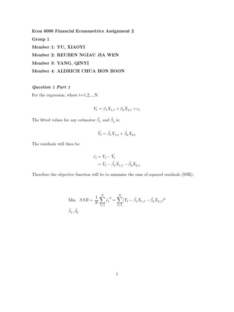 Group 1 ECON6006 Financial Econometrics Assignment 2 Submission | PDF | Errors And Residuals | P ...