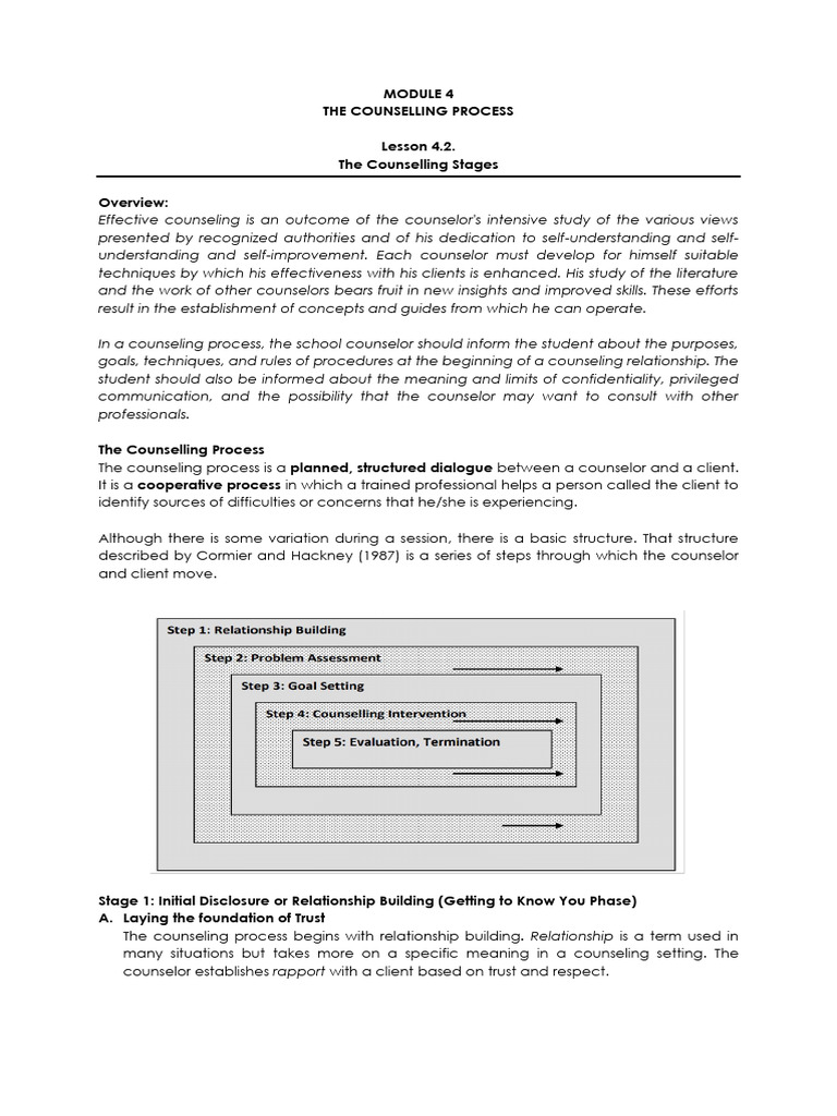 Lesson 4.2. The Counselling Process | PDF | Psychotherapy | School Counselor