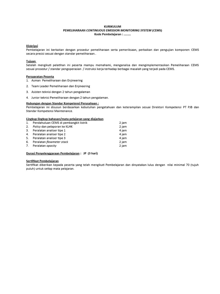 Kursil Pemeliharaan CEMS | PDF