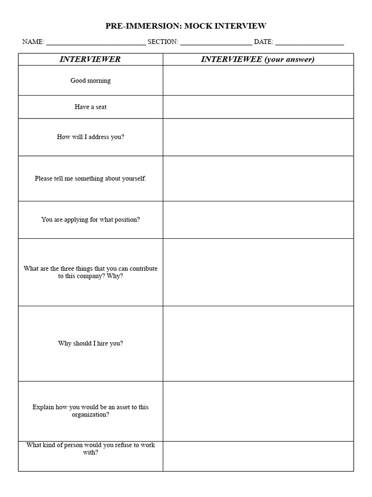 Mock Interview Questions | PDF