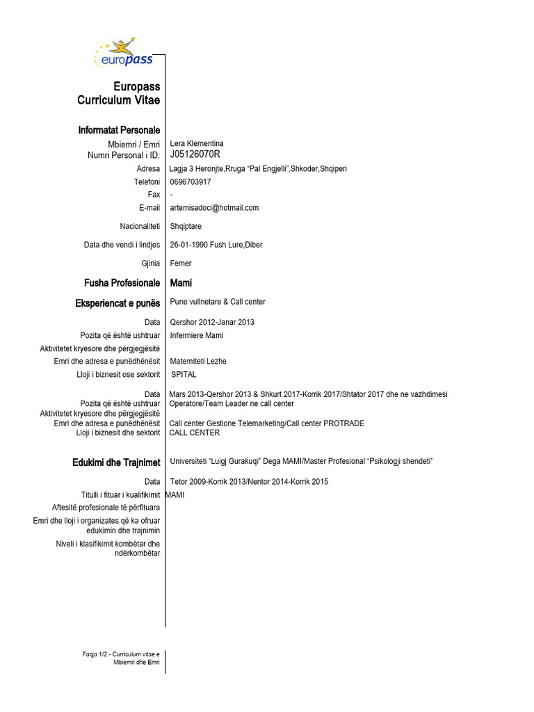 CV Europas-Shqip | PDF