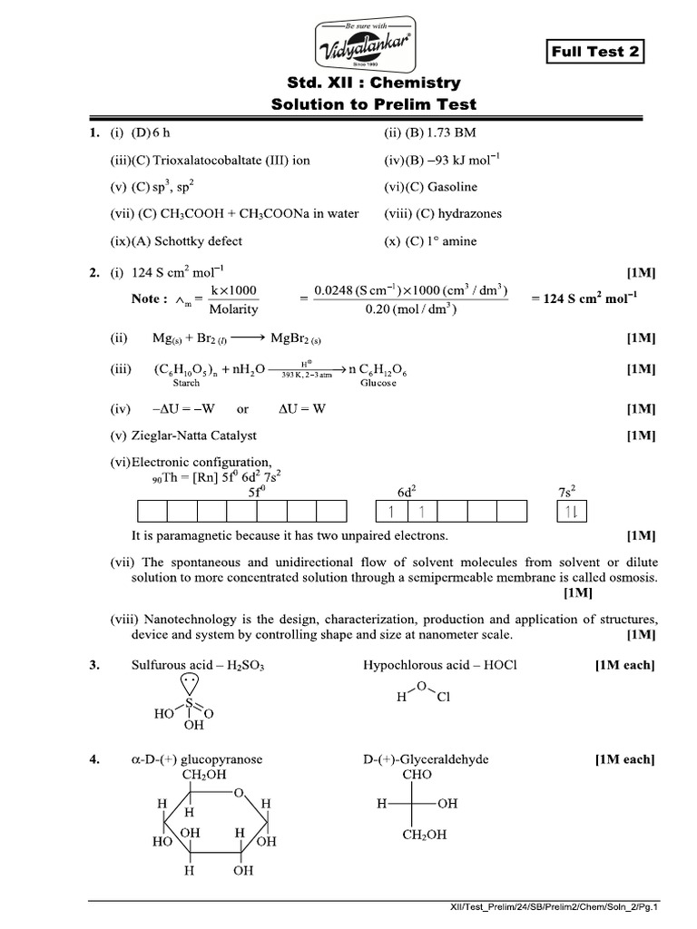 Chemistry Prelim Paper Solution-2 | PDF