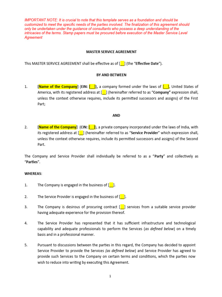 Master Service Level Agreement Last Updated On 18012024 | PDF ...