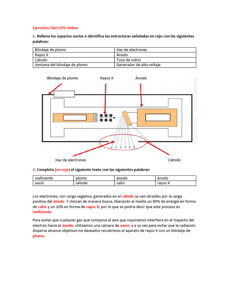Ejercicios TAO UT5 Curso 2 | PDF | Rayo X | Electrón
