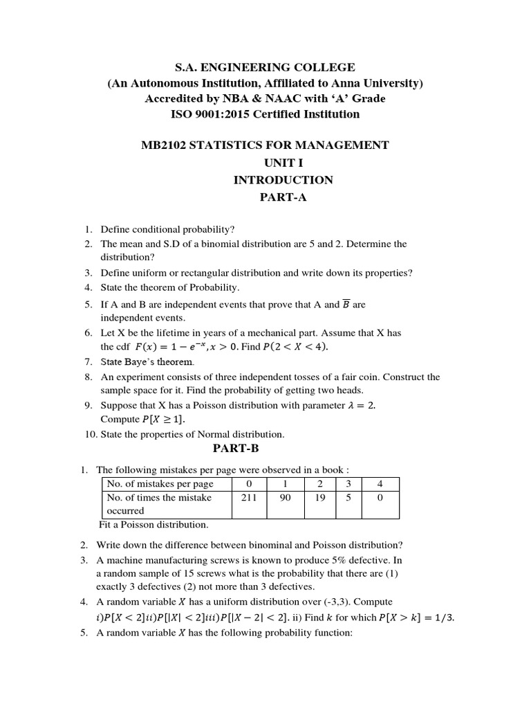 MBA Statistics for Management Overview | PDF | Probability Distribution ...