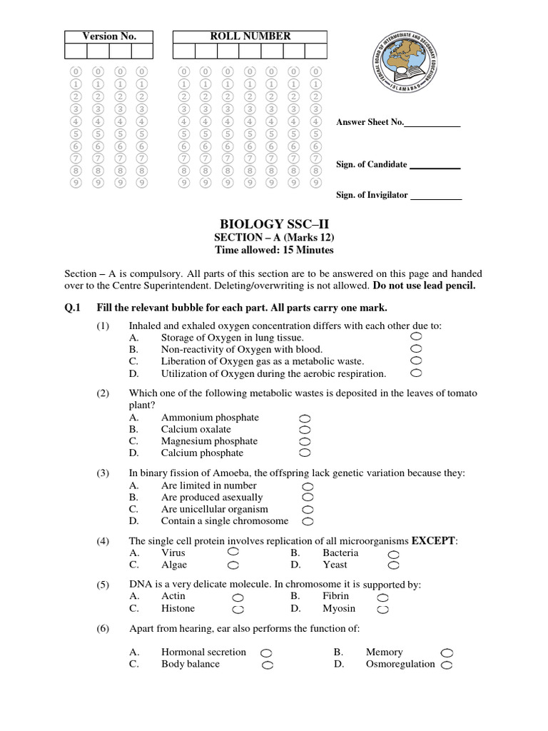 Final SSC-II Biology Model Paper | PDF | Cell (Biology) | Flowers