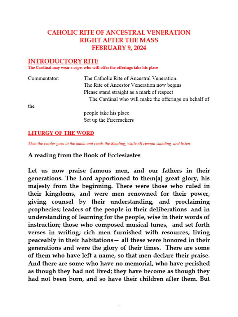 CAHOLIC RITE OF ANCESTRAL VENERATION | PDF | Prayer | Glory (Religion)