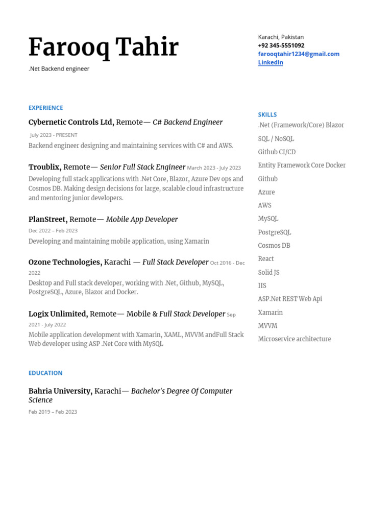 Farooq Tahir - Back End Engineer | PDF | Software Design | Software Engineering