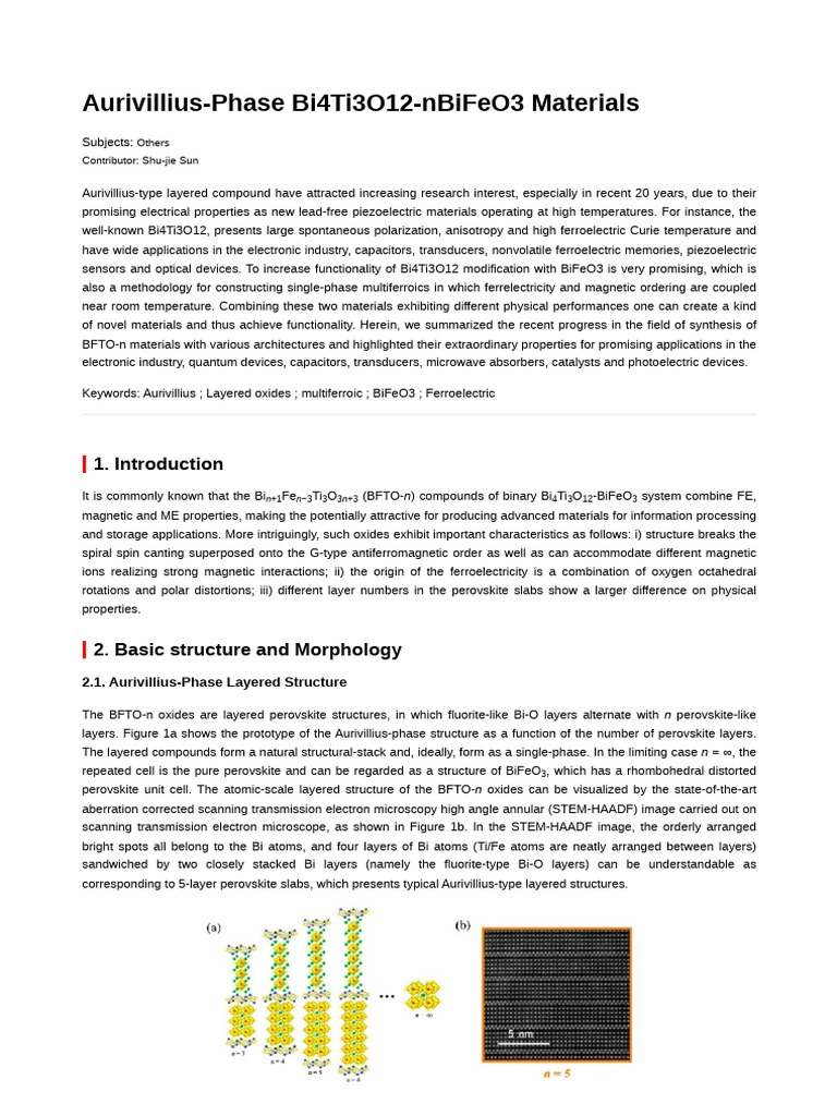 Aurivillius Phase Bi4ti3o12 Nbifeo3 Materials 2 | PDF | Ferroelectricity | Thin Film