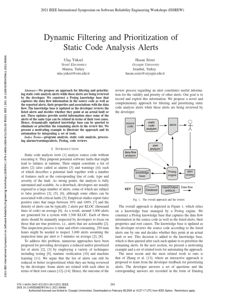 Dynamic Filtering and Prioritization of Static Code Analysis Alerts ... Dynamic Filtering and Prioritization of Static Code Analysis Alerts ...