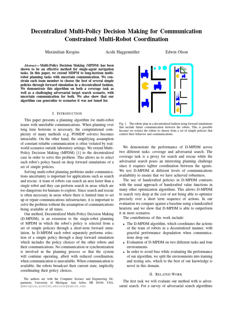Decentralized Multi-Policy Decision Making For Communication Constrained Multi-Robot ...