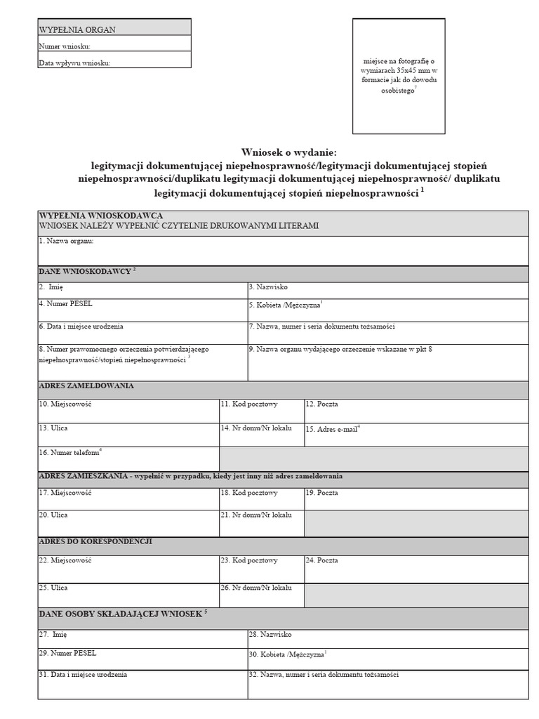 Wniosek o Wydanie Legitymacji Osoby Niepelnosprawnej Wersja Styczen ... Wniosek o Wydanie Legitymacji Osoby Niepelnosprawnej Wersja Styczen ...