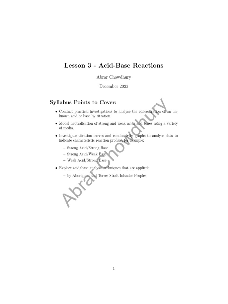 Lesson 3 Notes 1 | PDF | Titration | Chemistry