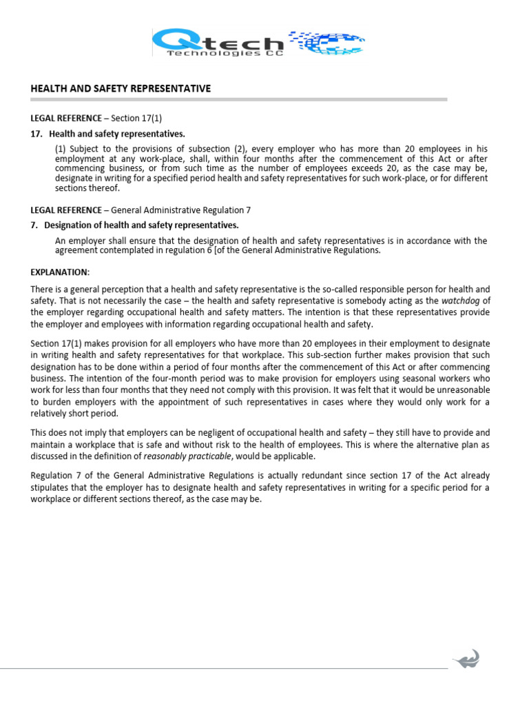 Qtect-Appointment of Health and Safety Representative | PDF ...
