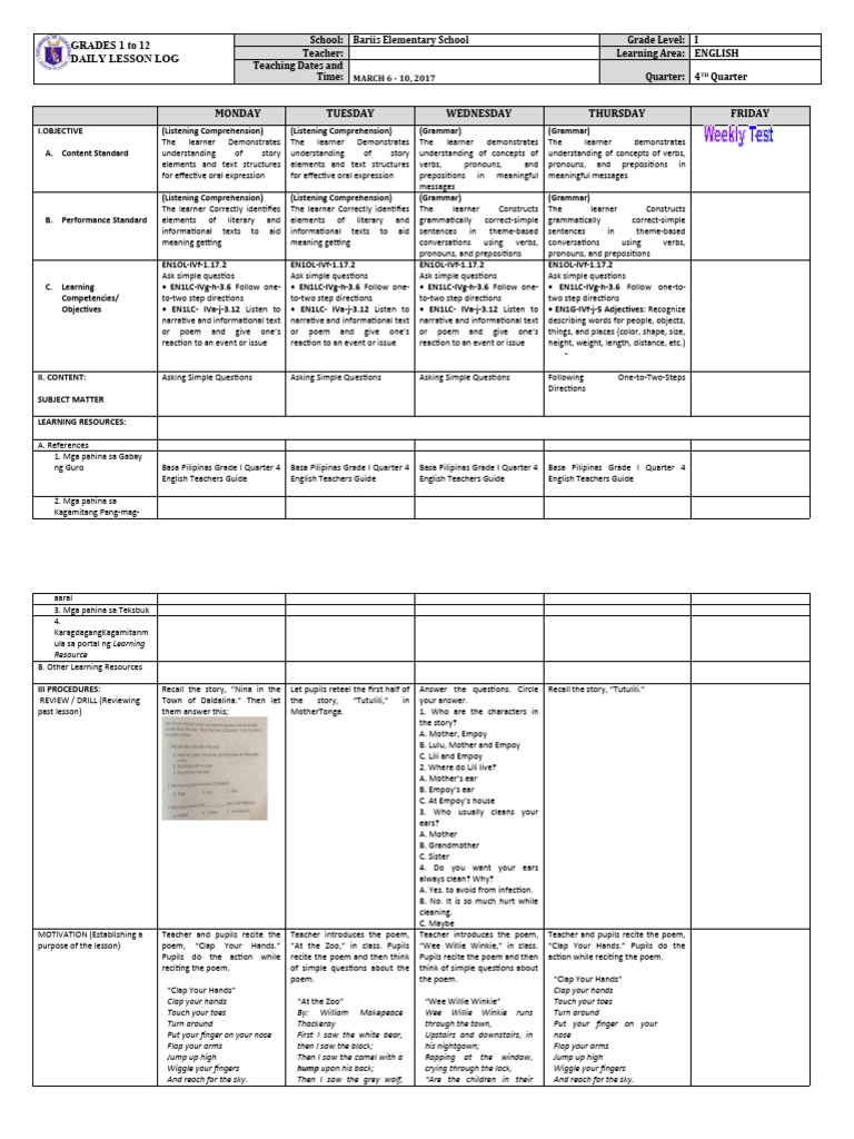 DLL English REFLECTION | PDF | Grammar | Question