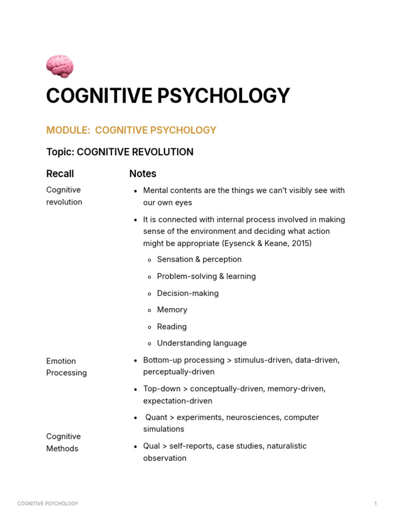 Cognitive Psychology | PDF | Memory | Long Term Memory