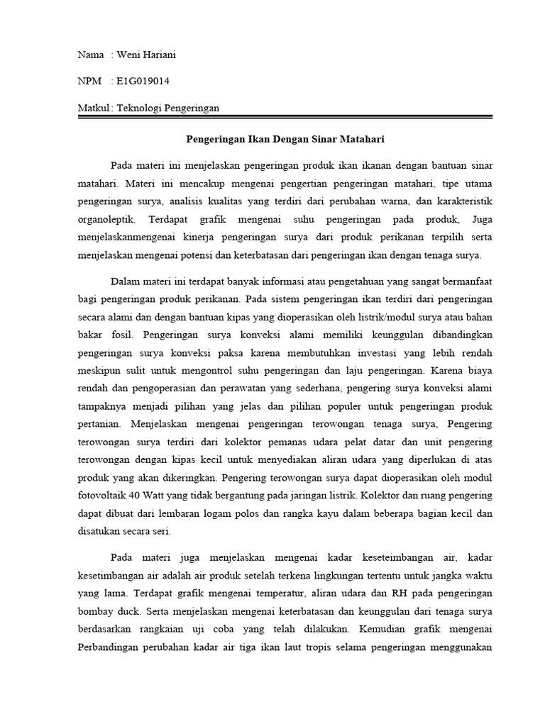 E1G019104 - Weni Hariani - Solar Drying of Fisher Produk | PDF