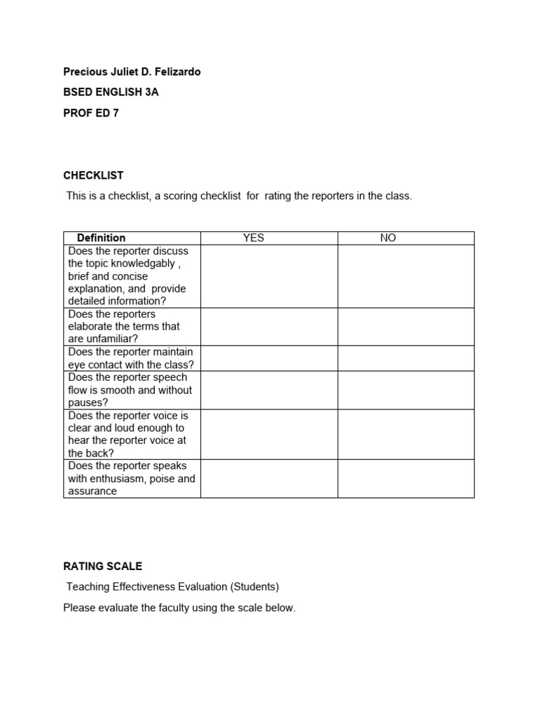 Prof Ed 7 Rating Scale | PDF | Information | Psychology