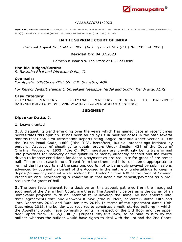 Ramesh Kumar Vs The State of NCT of Delhi | PDF | Bail | Criminal ...