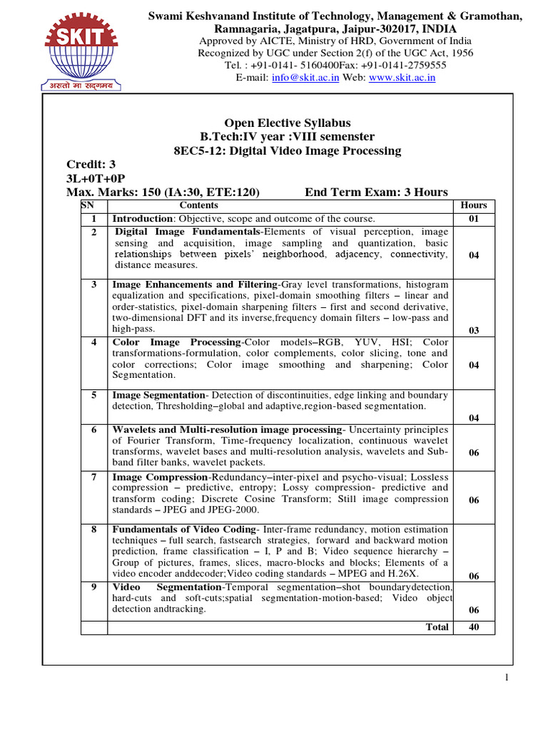 Digital Video Image Processing Syllabus | PDF | Computer Data Storage | Image Segmentation