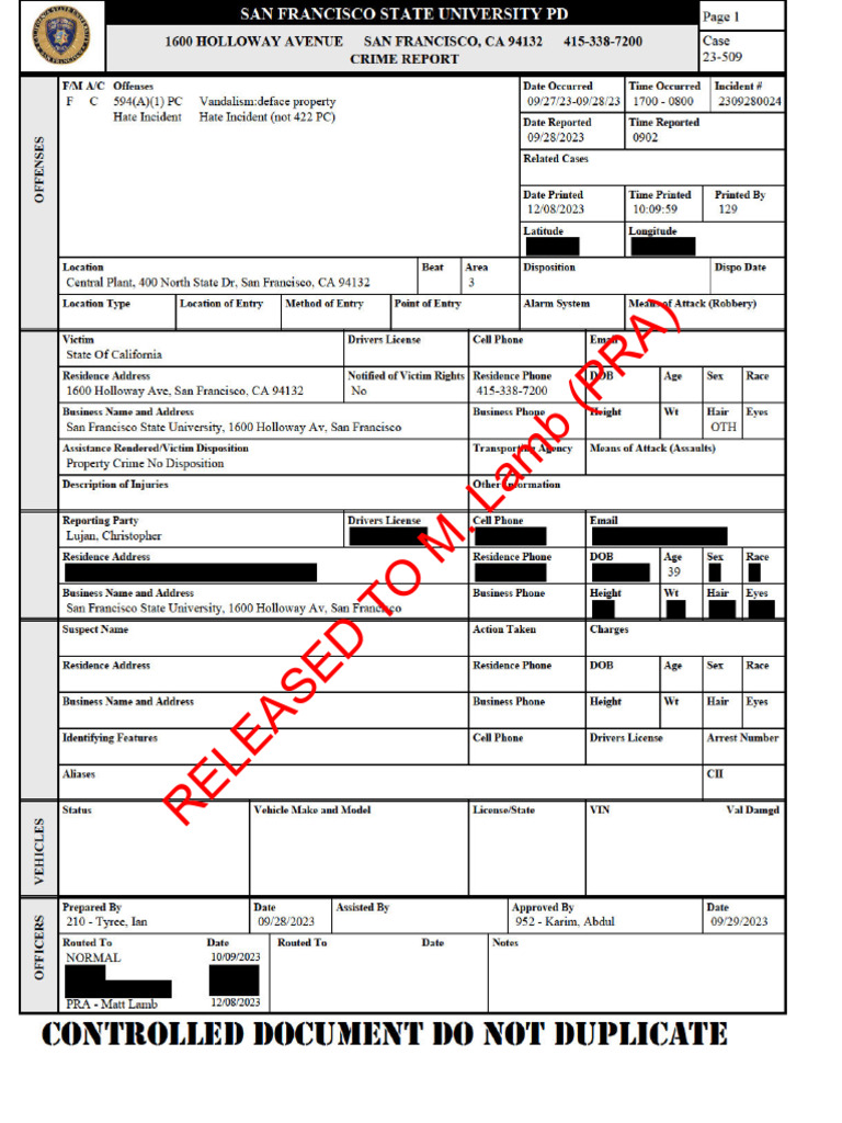 San Fran State Police Report | PDF