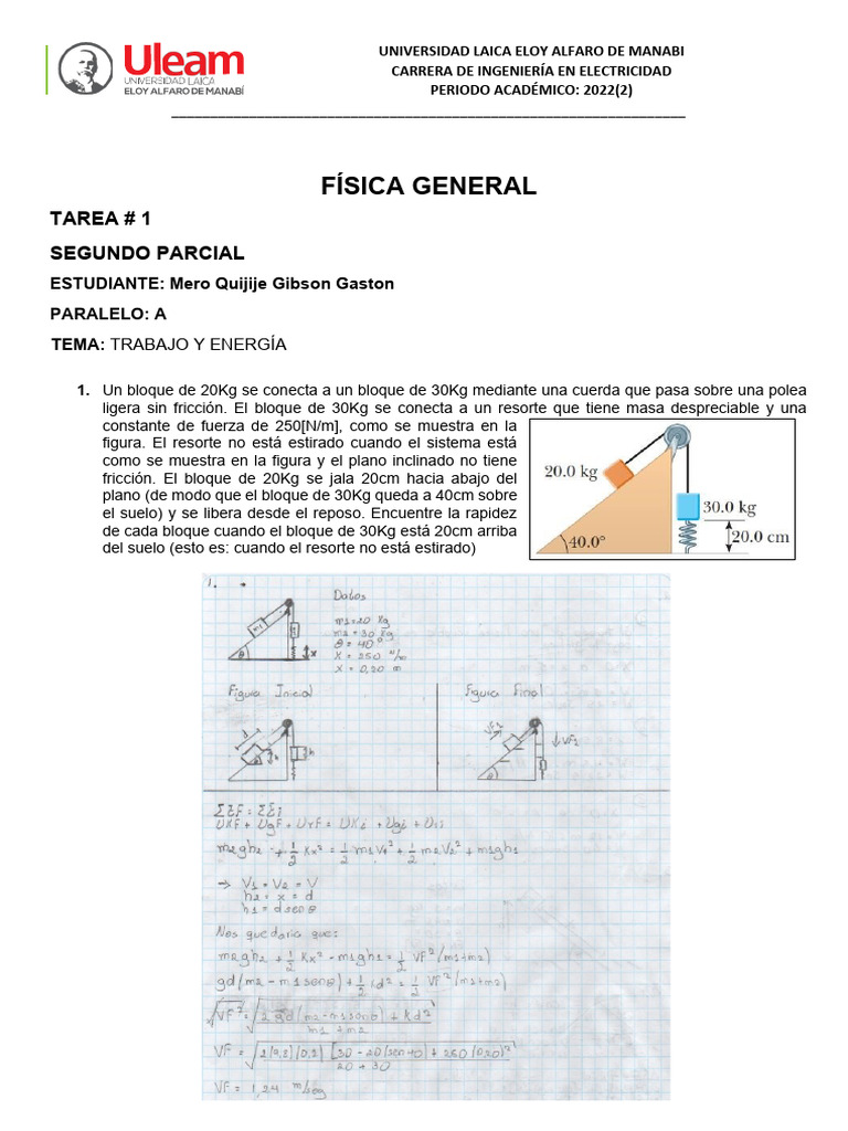 Tarea 1 2P Fisica Gibson Mero | PDF | Fricción | Fuerza