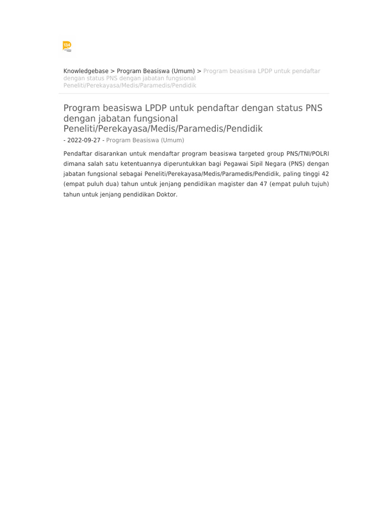 Program Beasiswa LPDP Untuk Pendaftar Dengan Status PNS Dengan Jabatan Fungsional Peneliti ...