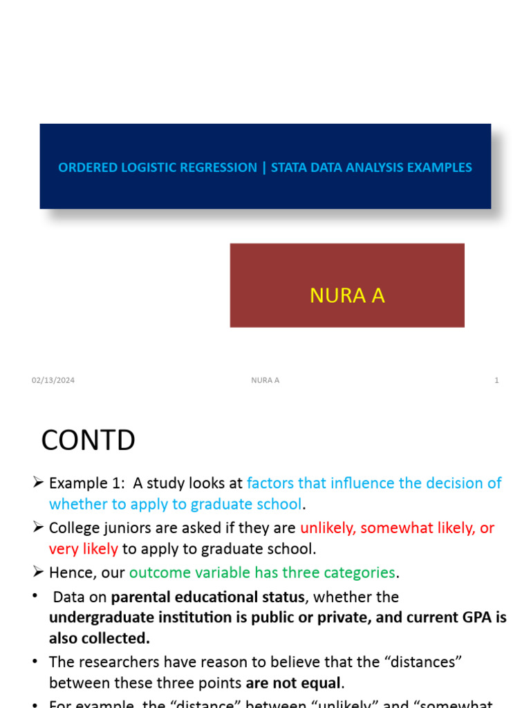 Stata Ordered Logistic Regression Guide | PDF | Logistic Regression | Linear Regression