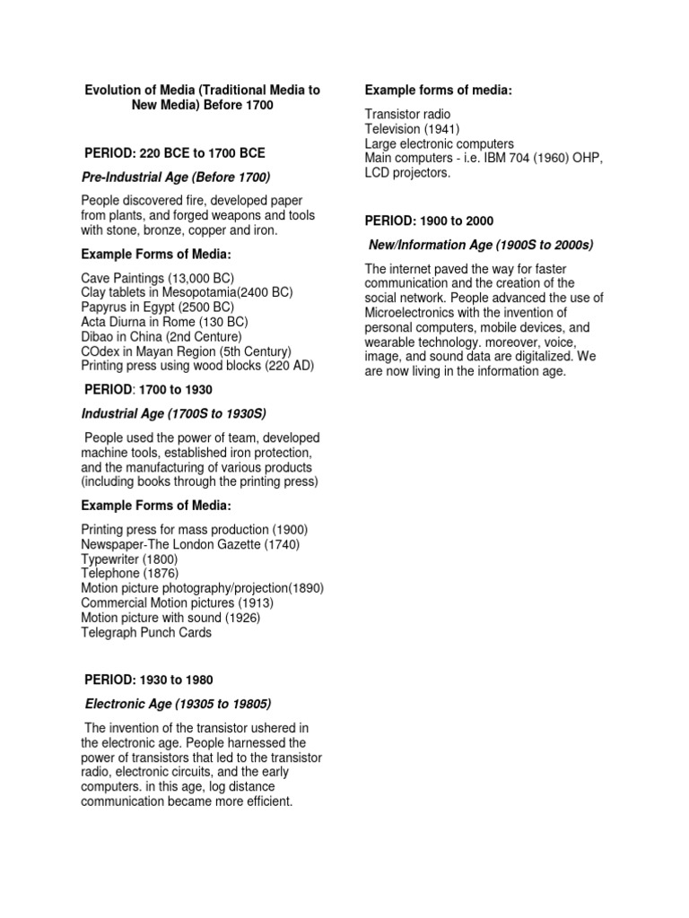 Evolution of Media: Ages Overview | PDF