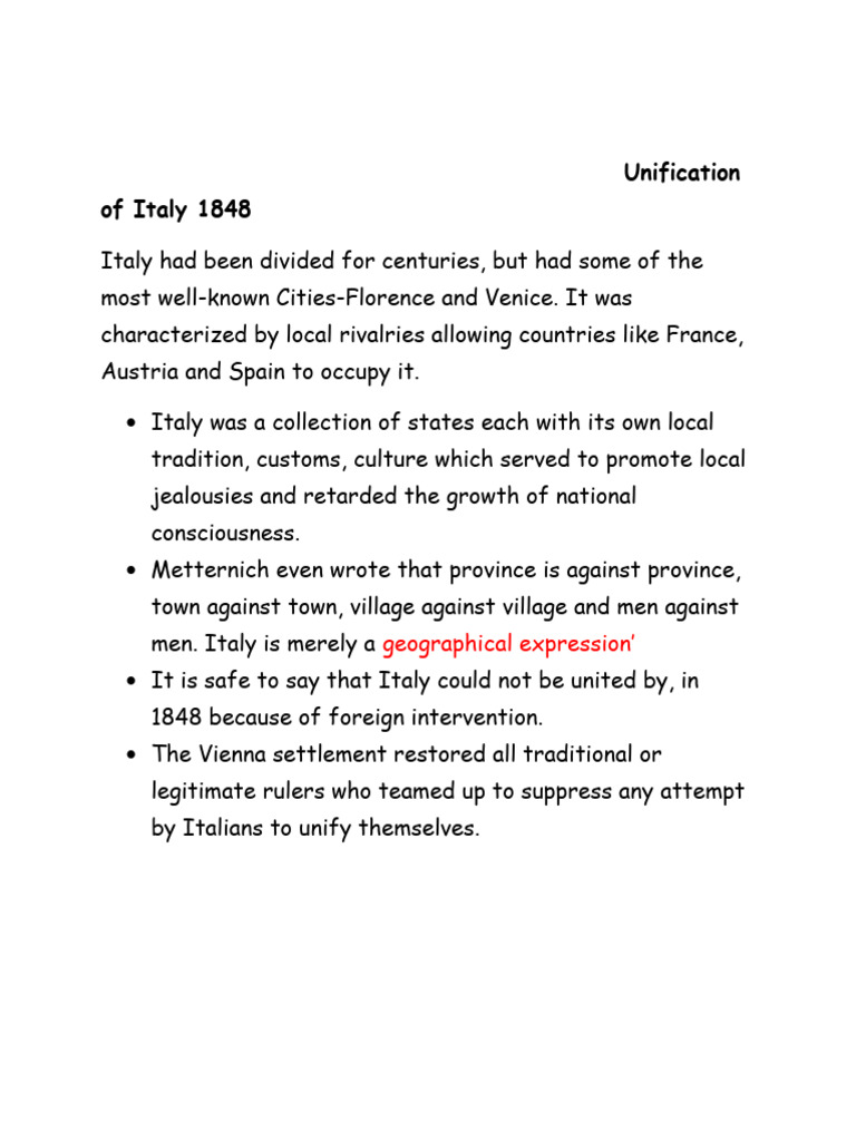Italy's 1848 Unification Challenges | PDF | Italy