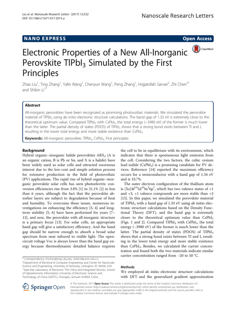 Electronic Properties of A New All-Inorganic Perov | PDF | Density ... Electronic Properties of A New All-Inorganic Perov | PDF | Density ...