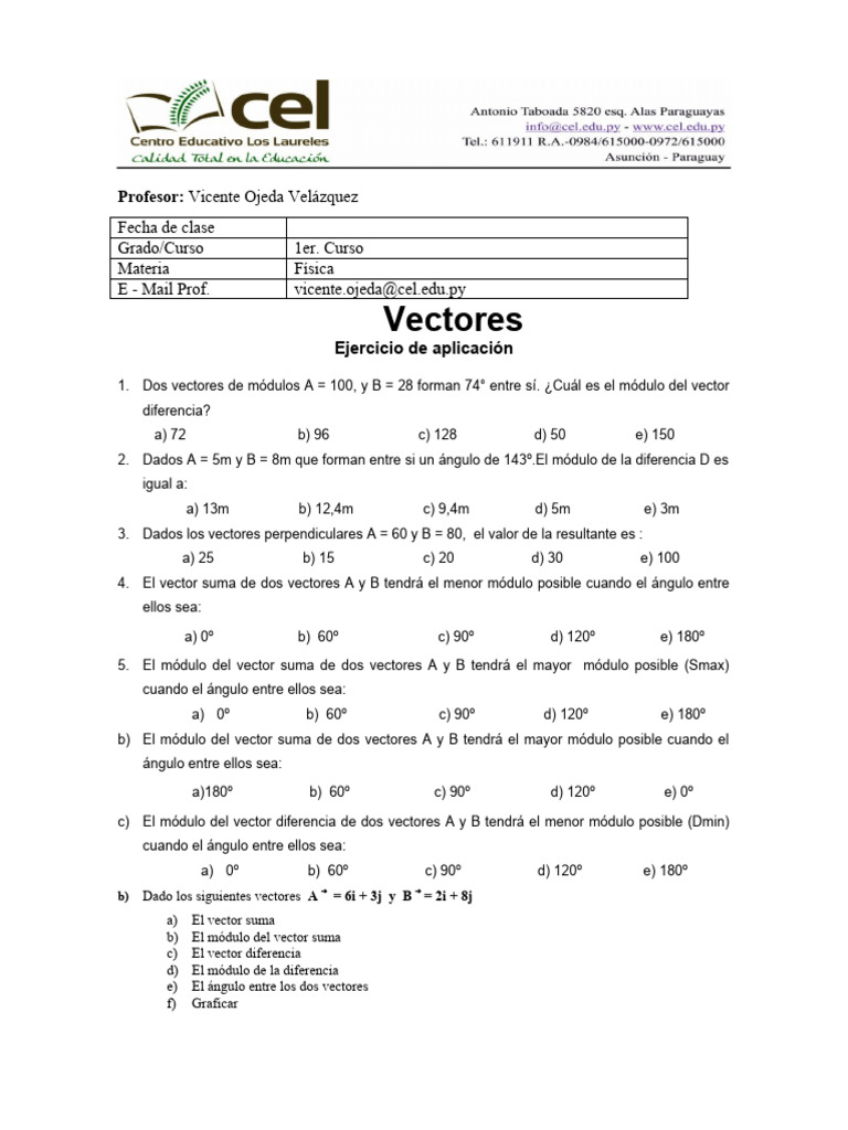 Clase 10 Formativa - 1ro - Vectores - Ejercicio de Aplicación | PDF