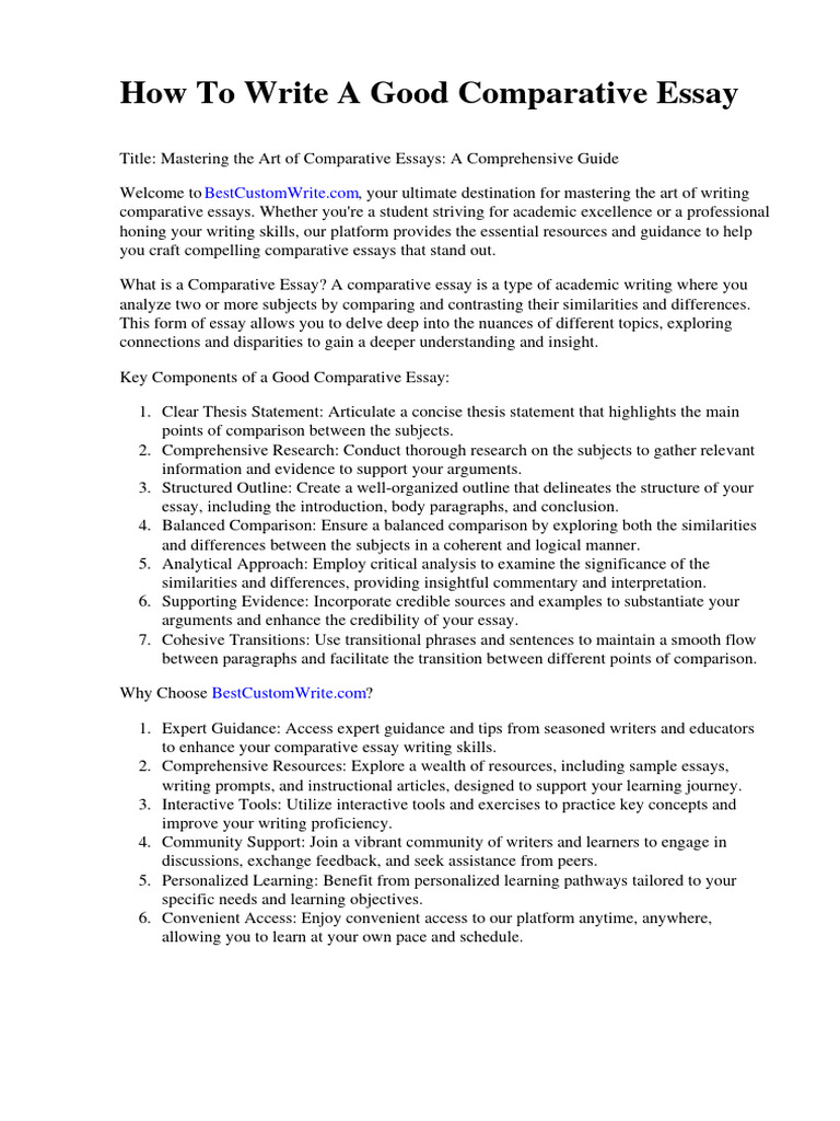 How To Write A Good Comparative Essay | PDF | Essays | Learning