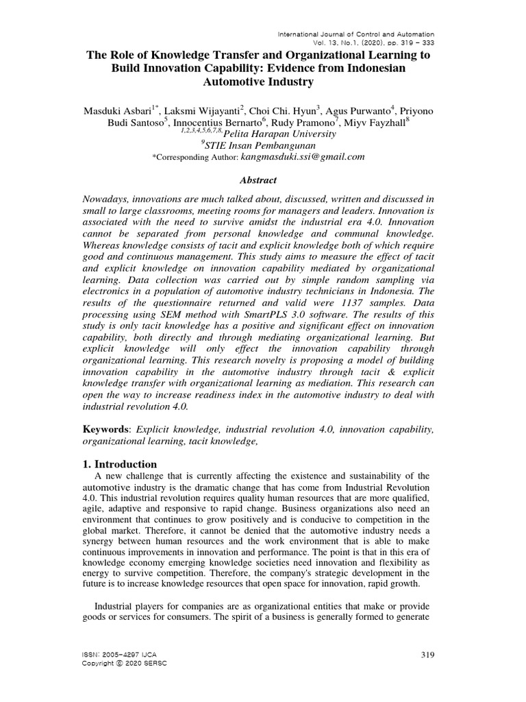 Asbari Et Al. - 2020 - The Role of Knowledge Transfer and Organizational Learning To Build ...