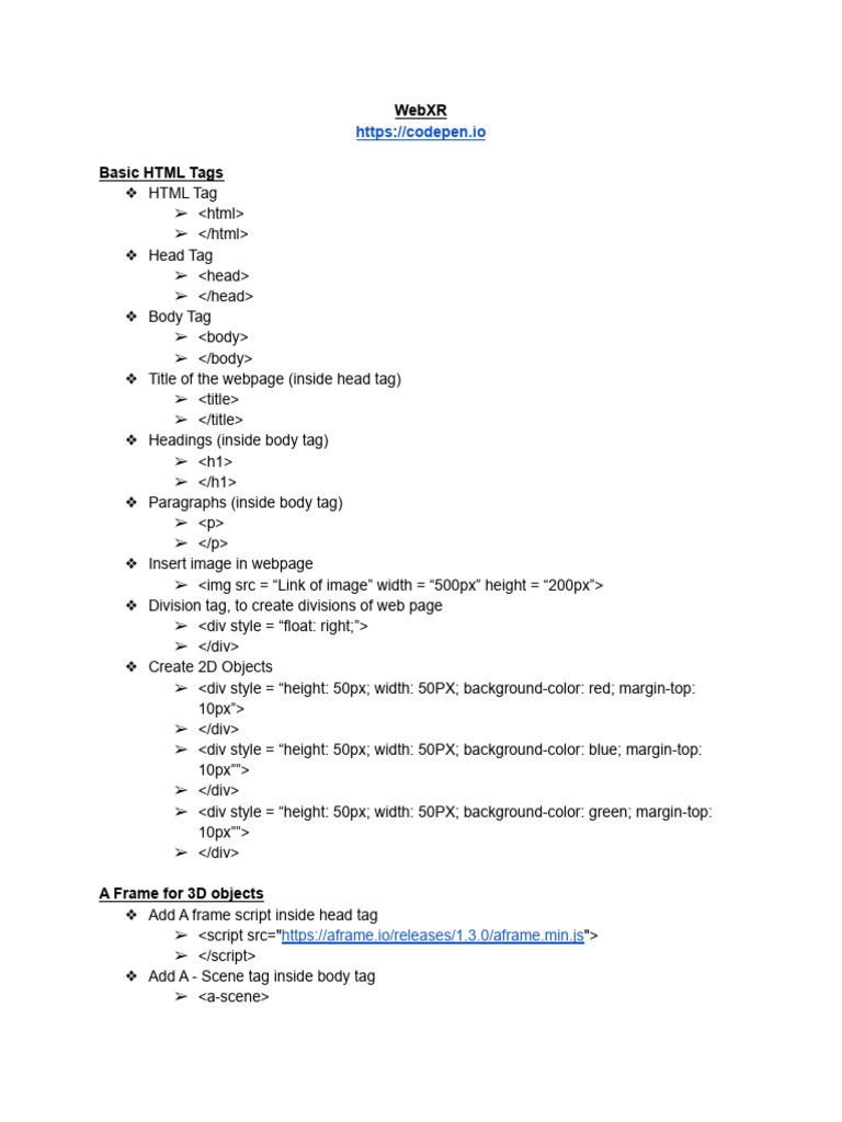 Webxr Week 12 Pdf Html Element Software Engineering 0879