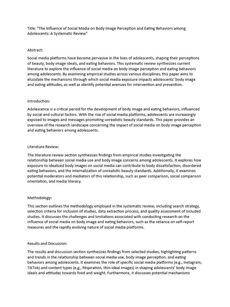 The Influence of Social Media On Body Image Perception and Eating ...