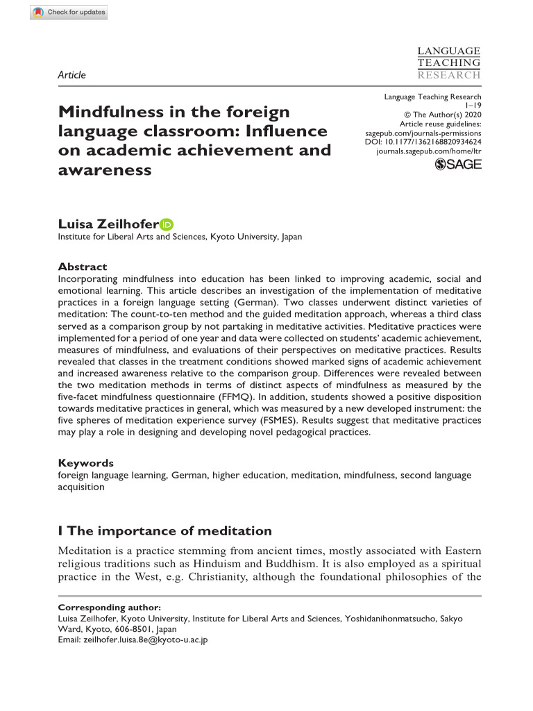 Mindfulness in The Foreign Language Classroom: Influence On Academic ...