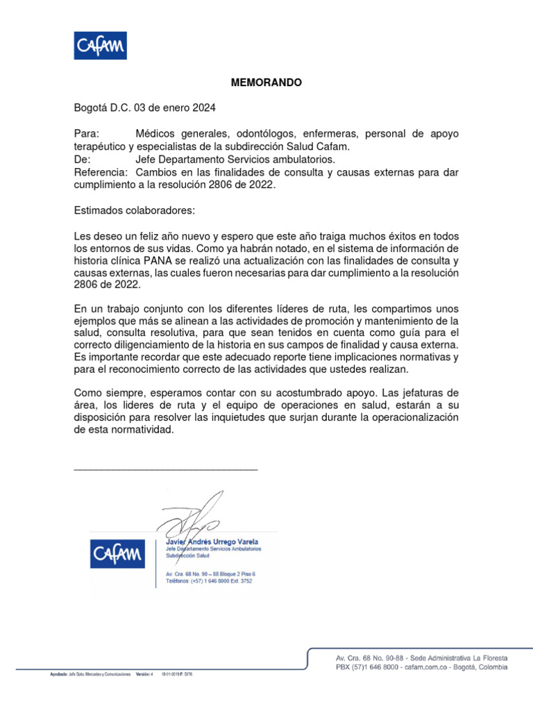 Memorando Seleccion Adecuada de Finalidad y Causa Externa Res 2806 de ...