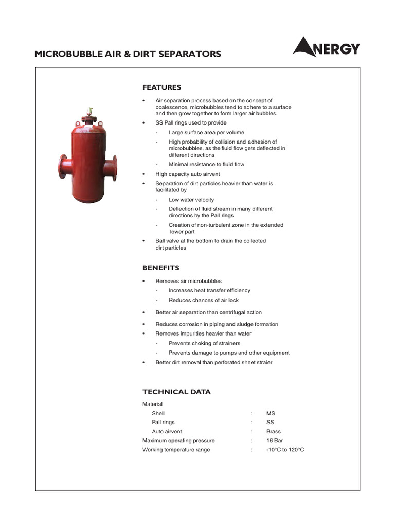 Microbubble Air& Dirt Separator PN16 | PDF | Mechanical Engineering | Gases