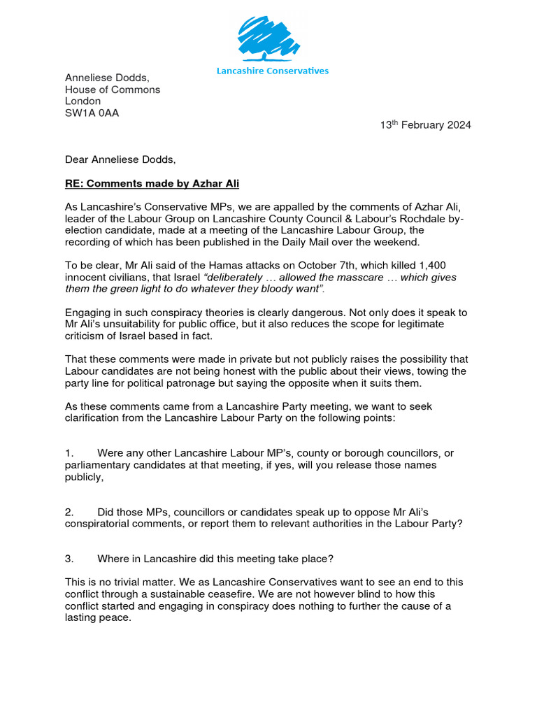 Azhar Ali Letter | PDF | Labour Party (Uk) | British Politicians