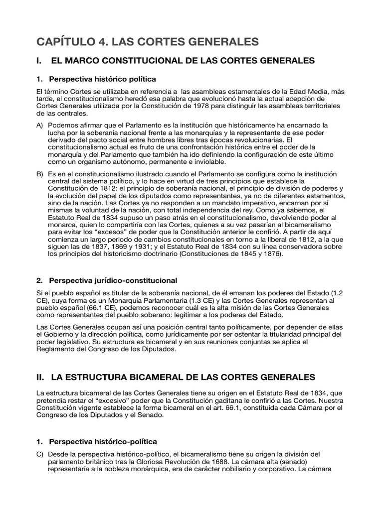 Capítulo 4. Las Cortes Generales | PDF | Separación de poderes ...