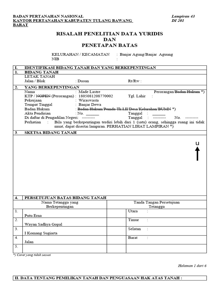 Risalah Penelitian Data Yuridis DAN Penetapan Batas: Lampiran 43 DI 201 ...