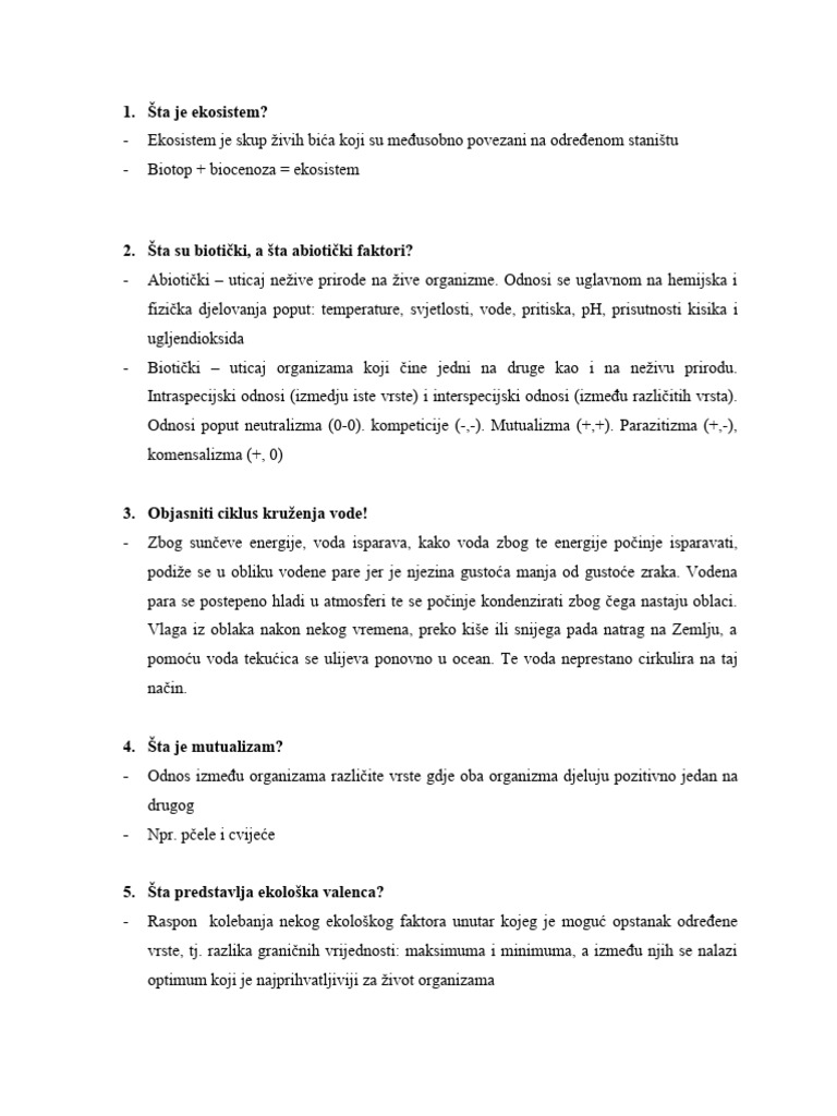 Ekologija Pitanja | PDF